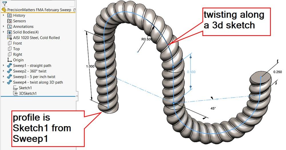The use of sweeps and twists in 3D CAD