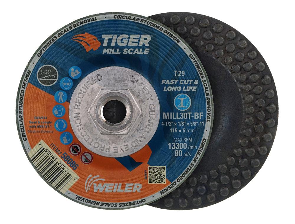 Wheel removes mill scale from hot-rolled carbon steel
